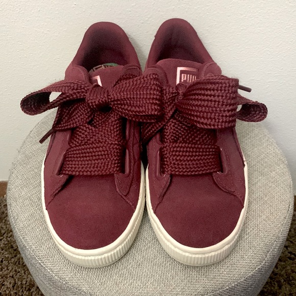 Puma | Shoes | Puma Quilted Suede Burgundy Wide Lace Sneakers | Poshmark